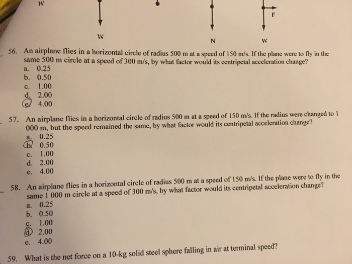 Solved 56. An airplane flies in a horizontal circle of | Chegg.com