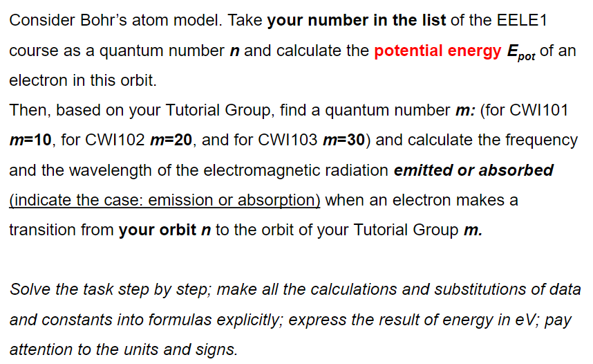 Solved Consider Bohr's atom model. Take your number in the | Chegg.com