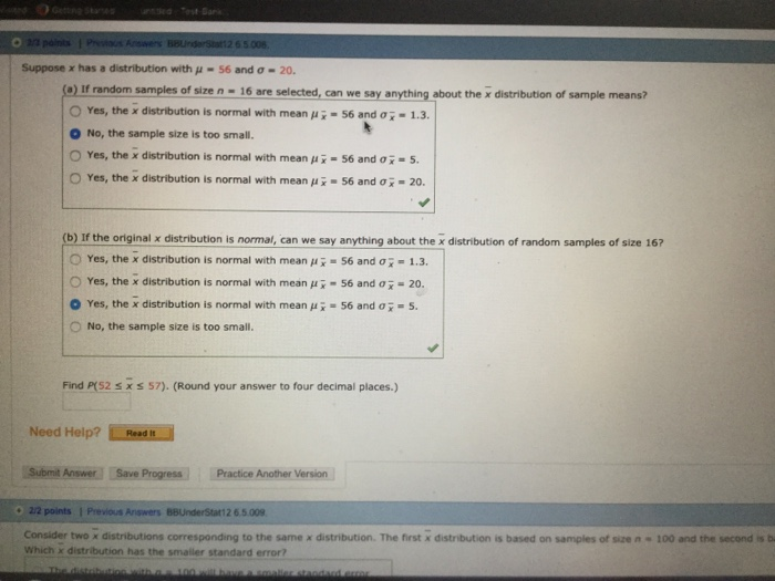 Solved Suppose X Has A Distribution With μ 56and σ 20 A