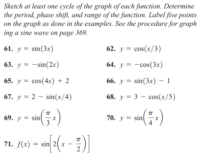 Solved Sketch at least one cycle of the graph of each | Chegg.com