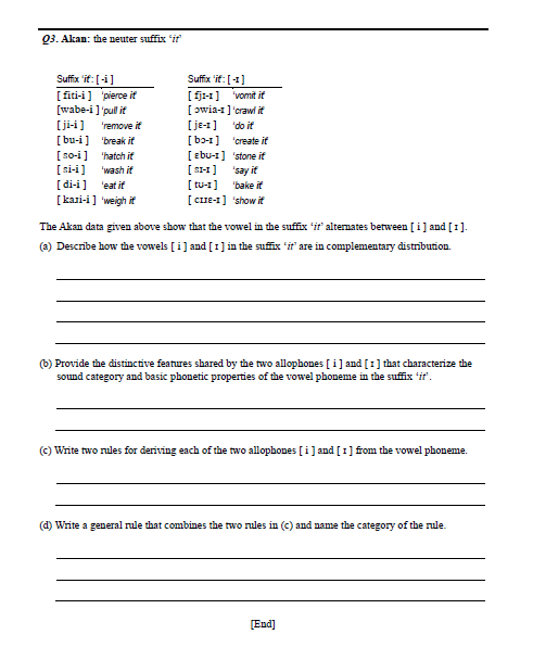 Q3. Alsan: the neuter suffix ' it ' The Alkan data | Chegg.com