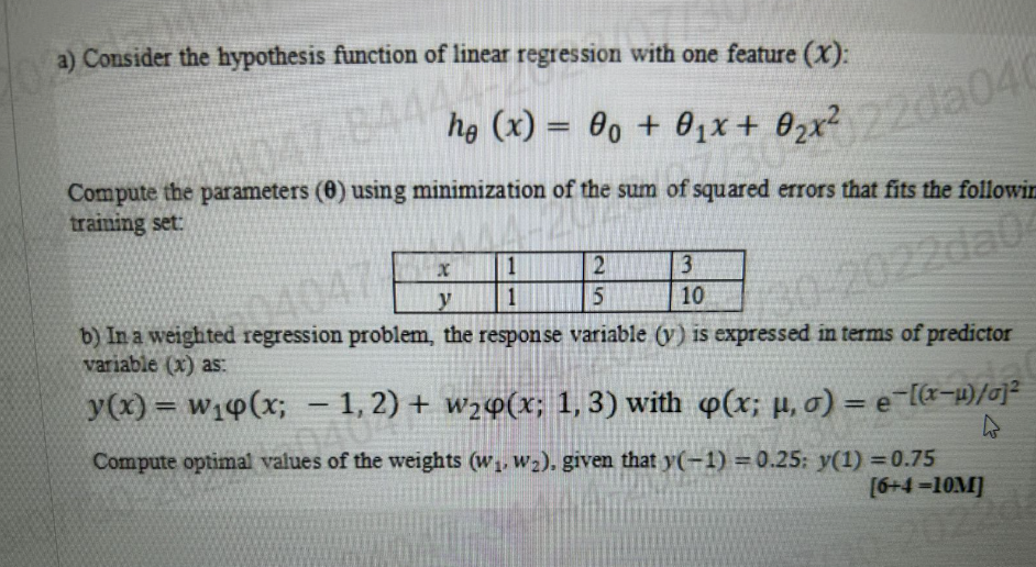 Solved a) Consider the hypothesis function of linear | Chegg.com