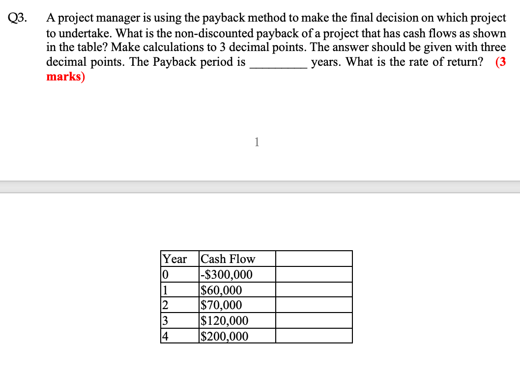 Solved 3. A project manager is using the payback method to | Chegg.com