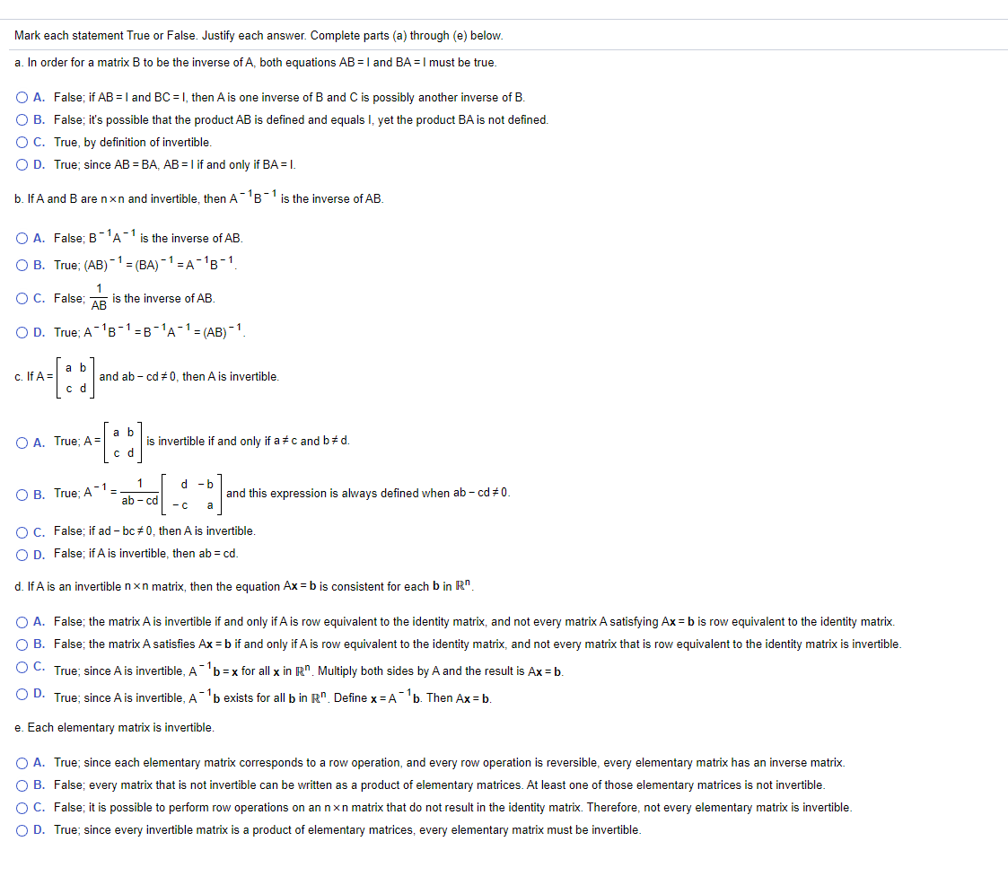Solved Mark each statement True or False. Justify each | Chegg.com