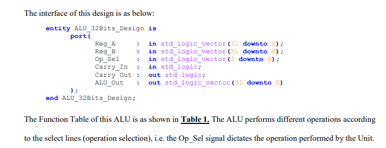 Lab #10 (Final Project): 32-bit ALU Design 1. | Chegg.com