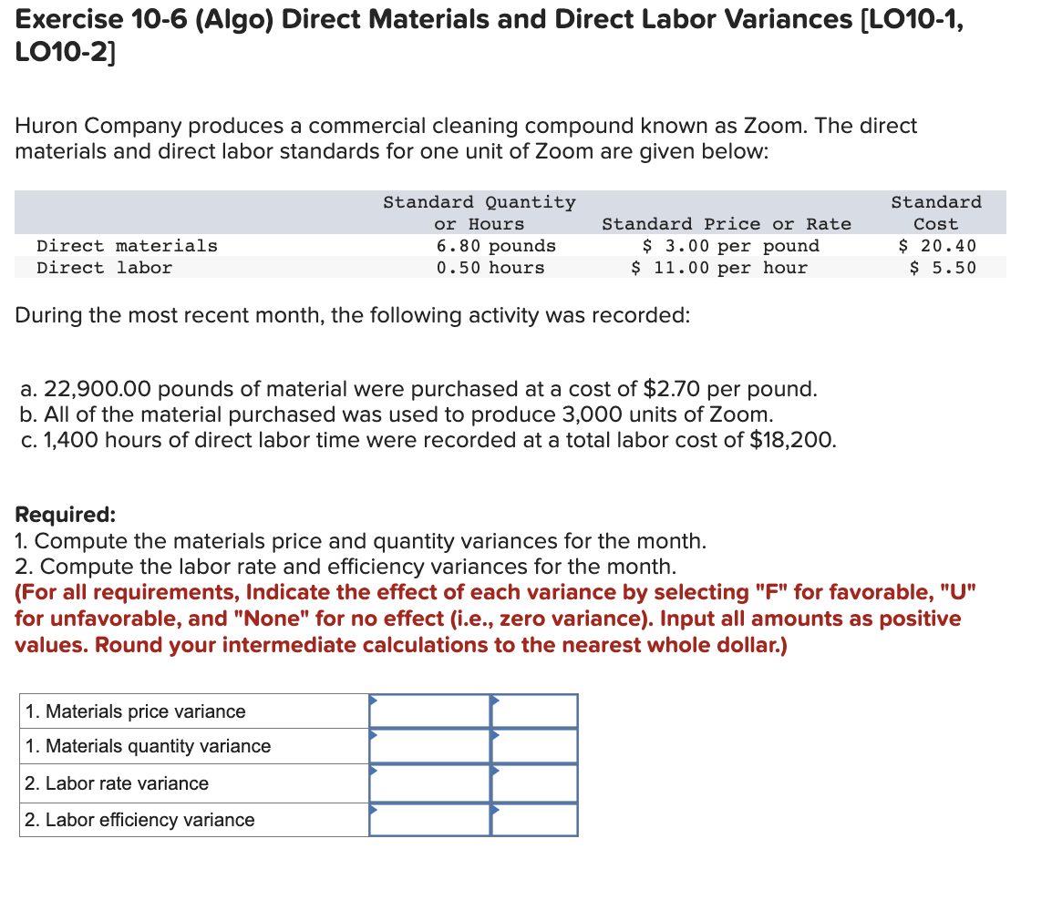 Solved Exercise 10-6 (Algo) Direct Materials and Direct | Chegg.com