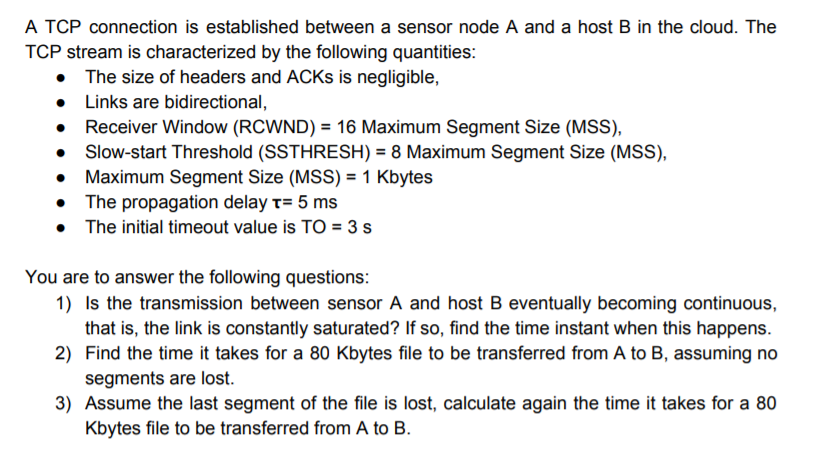A TCP connection is established between a sensor node | Chegg.com