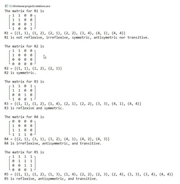 Solved Using matrices to represent relations on the set (1, | Chegg.com