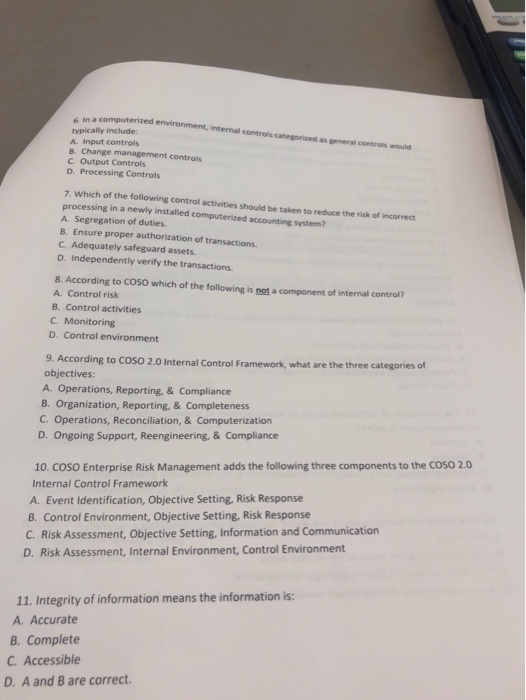 Solved s in a computerized environment, internal controls | Chegg.com