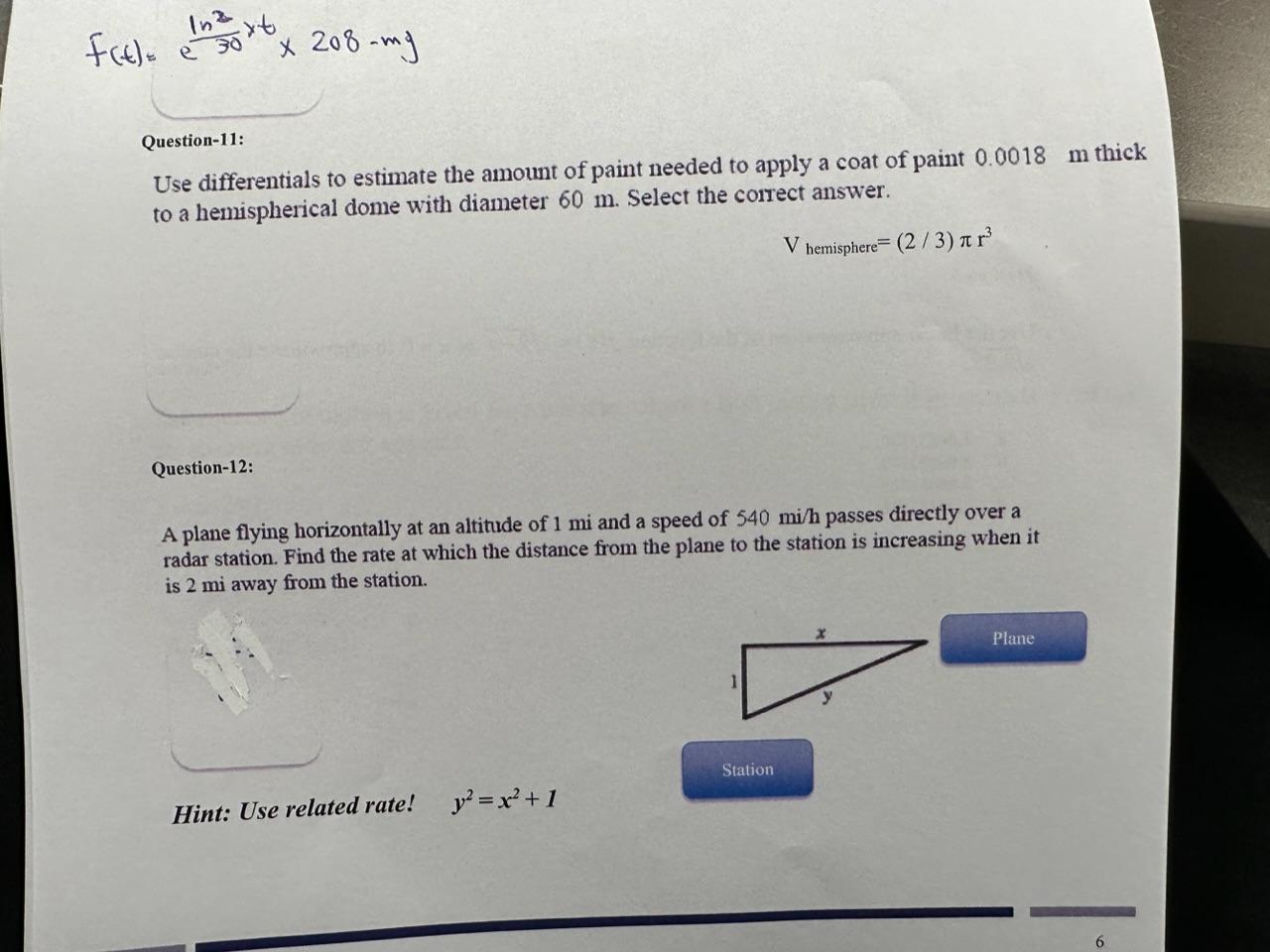 Solved f(t)=e30ln2×t×208−my Question-11: Use differentials | Chegg.com