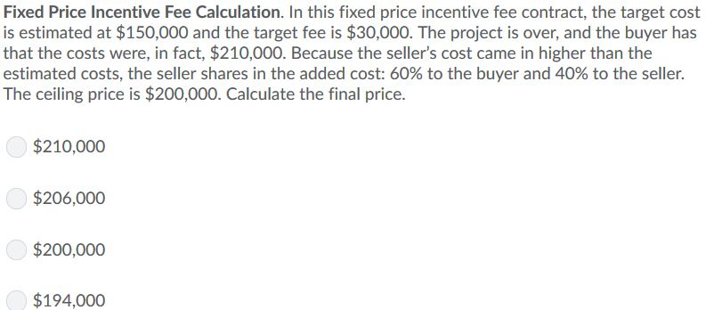 Solved Fixed Price Incentive Fee Calculation. In this fixed | Chegg.com