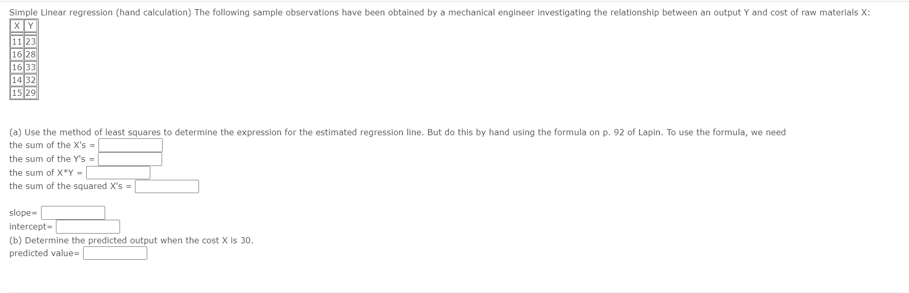 Solved Simple Linear Regression Hand Calculation The 0360