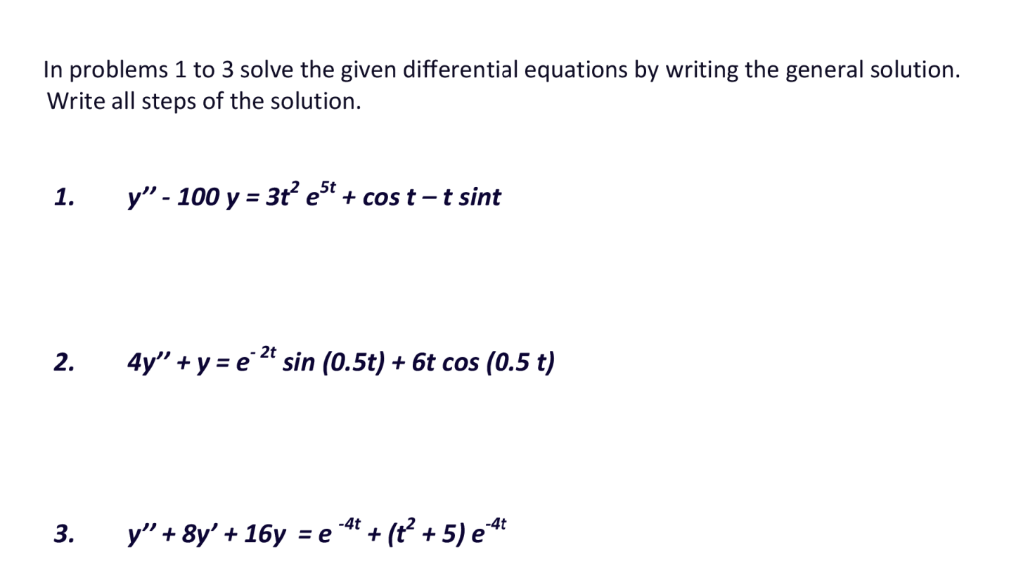 Solved PLS HELP 1-3 ﻿In problems 1 ﻿to 3 ﻿solve the given | Chegg.com