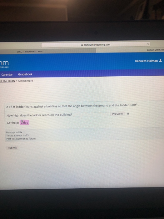 Solved ohm.lumen JTCC-Blackboard Learn Note: Triangle may | Chegg.com