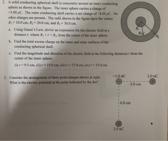 Solved A solid conducting spherical shell is concentric | Chegg.com