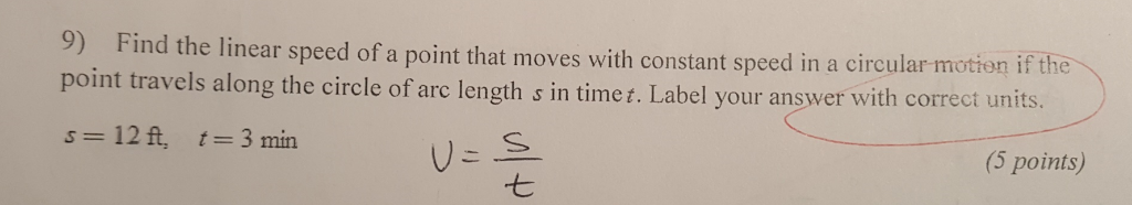 Solved 9) Find the linear speed of a point that moves with | Chegg.com