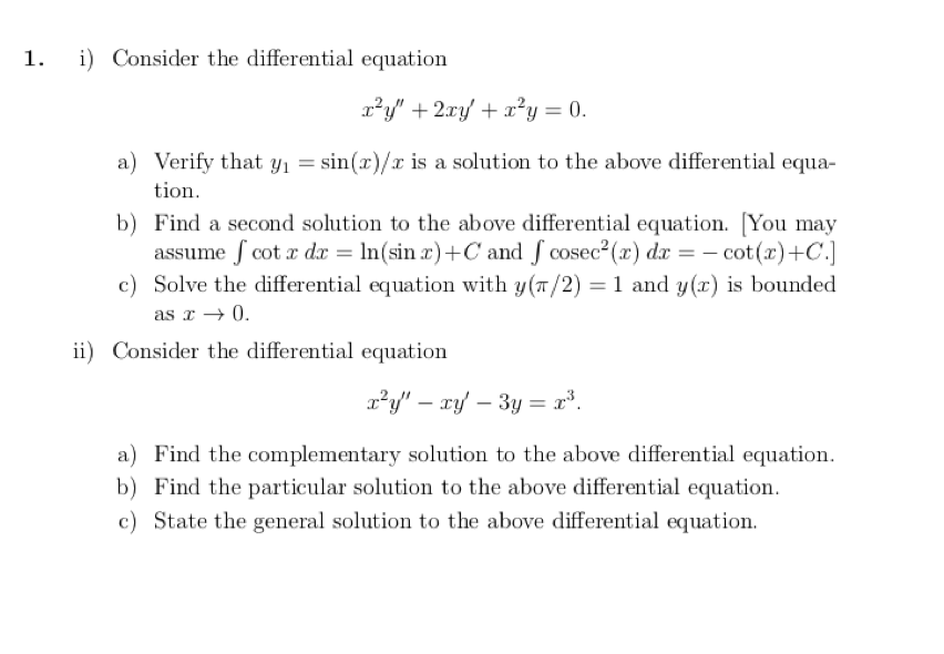 Solved 1. i) Consider the differential equation | Chegg.com