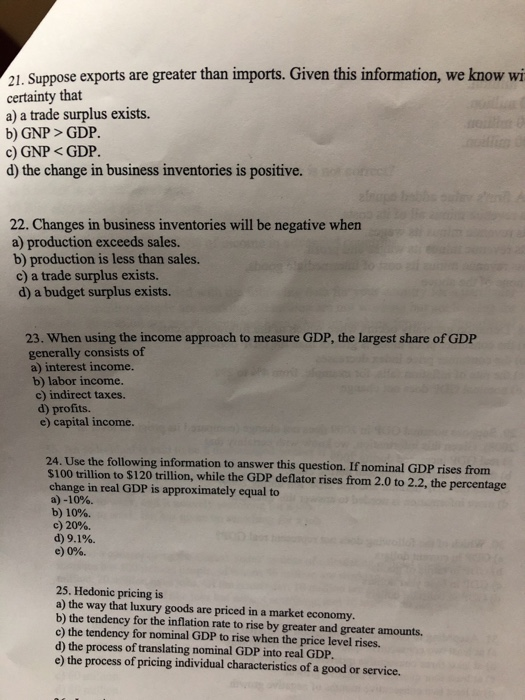 Solved 21. Suppose exports are greater than imports. Given | Chegg.com