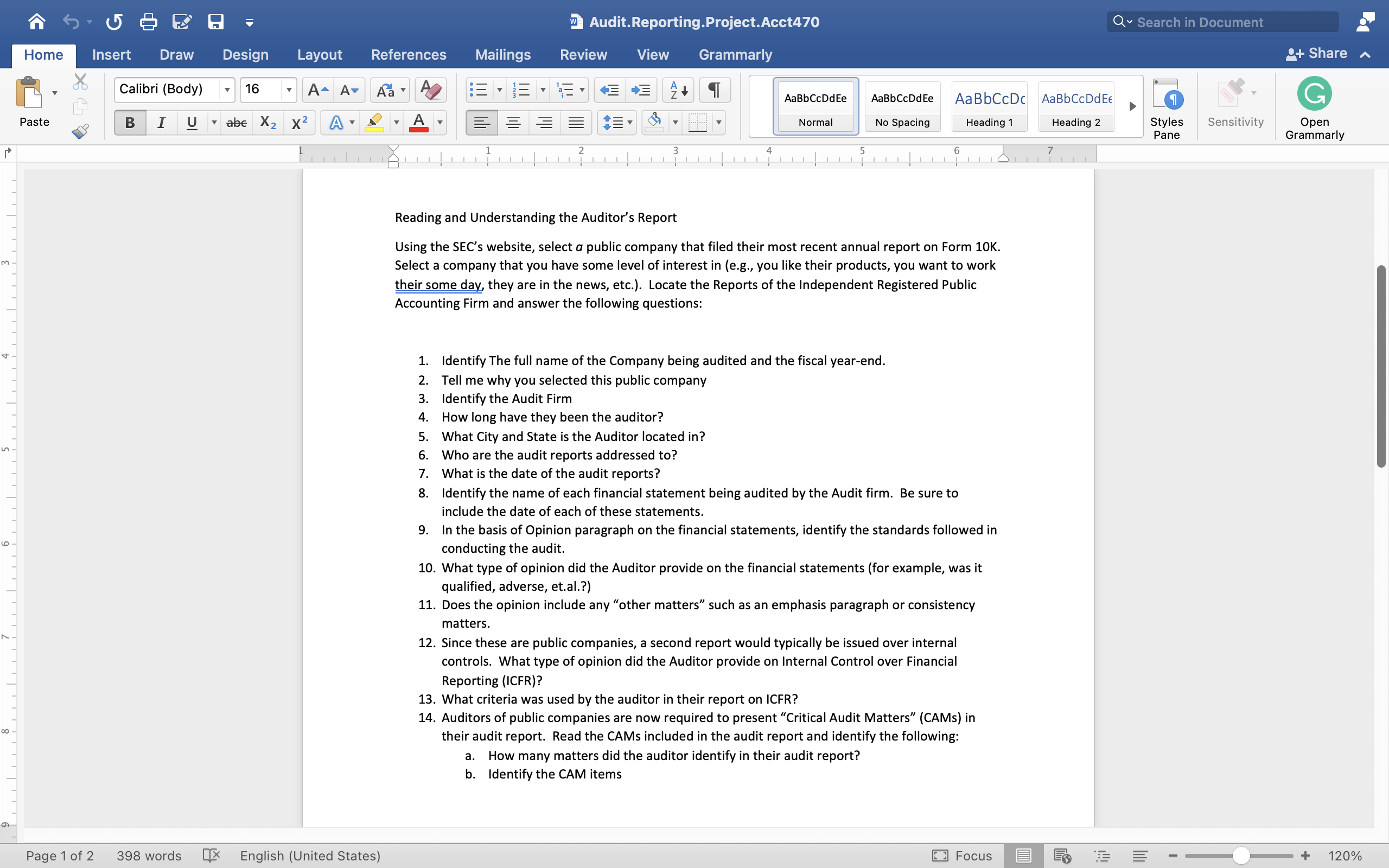 Solved Reading and Understanding the Auditor's Report Using | Chegg.com