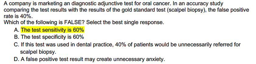 Solved A company is marketing an diagnostic adjunctive test | Chegg.com