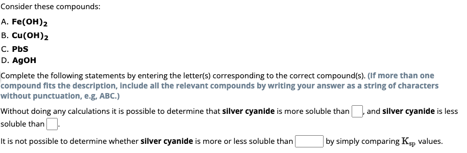 Solved Consider these compounds: A. Fe(OH)2 B. Cu(OH)2 C. | Chegg.com