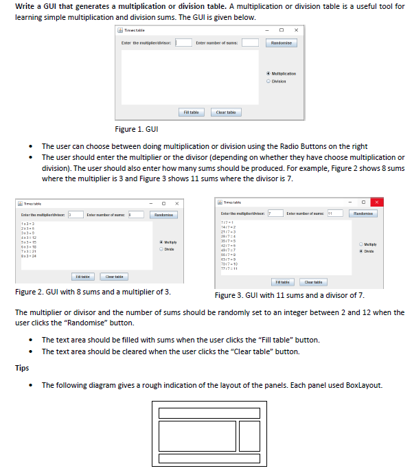 Solved Write a GUI that generates a multiplication or | Chegg.com