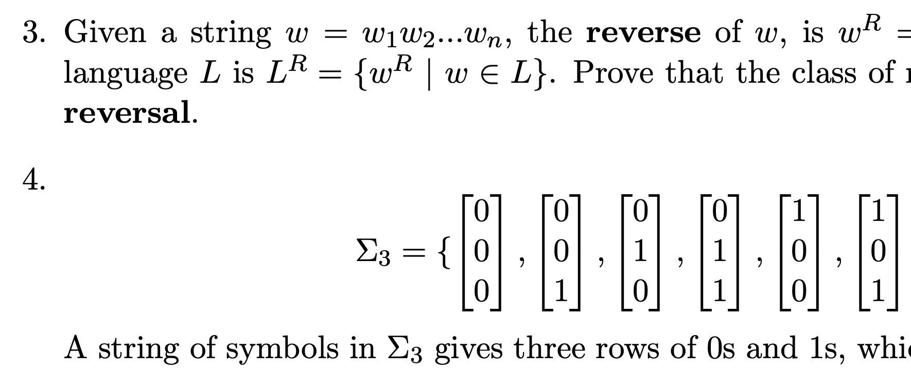 Solved 3. Given a string w=w1w2…wn, the reverse of w, is wR= | Chegg.com