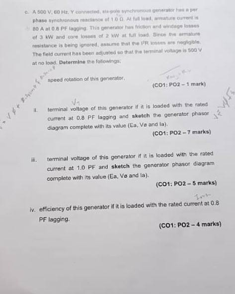 Solved Eo A at 0.6 PF lagging. This generator hat Ricmon | Chegg.com