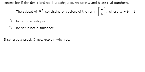 Solved Determine if the described set is a subspace. Assume | Chegg.com