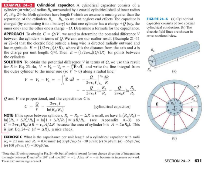 Solved EXAMPLE 24-2 Cylindrical capacitor. A cylindrical | Chegg.com