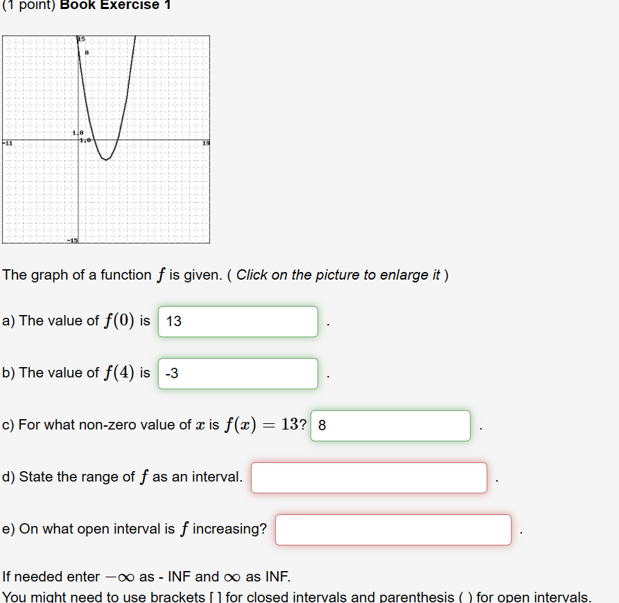 Solved (1 point) Book Exercise 1 1,0 11 1,0 19 The graph of | Chegg.com