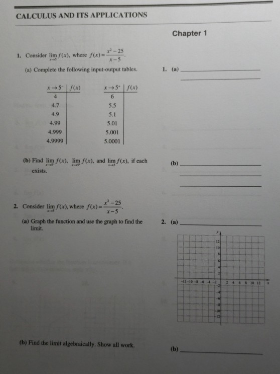 Solved CALCULUS AND ITS APPLICATIONS Chapter 1 x2-25 25 1. | Chegg.com