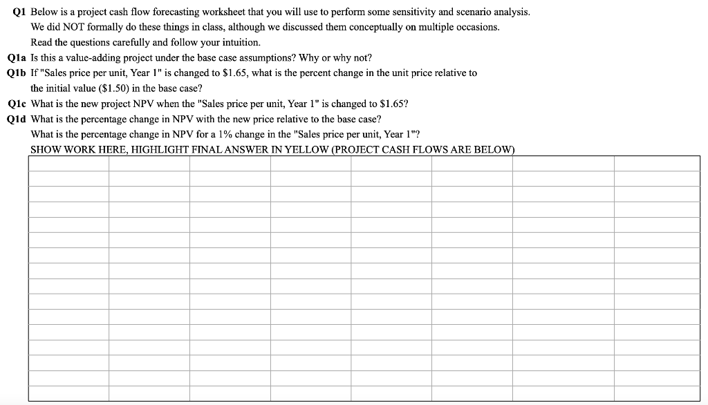 Q1 Below is a project cash flow forecasting worksheet | Chegg.com