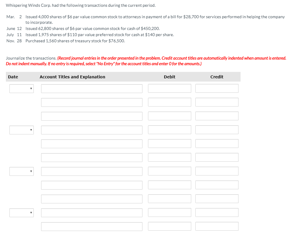 Solved Whispering Winds Corp. had the following transactions | Chegg.com