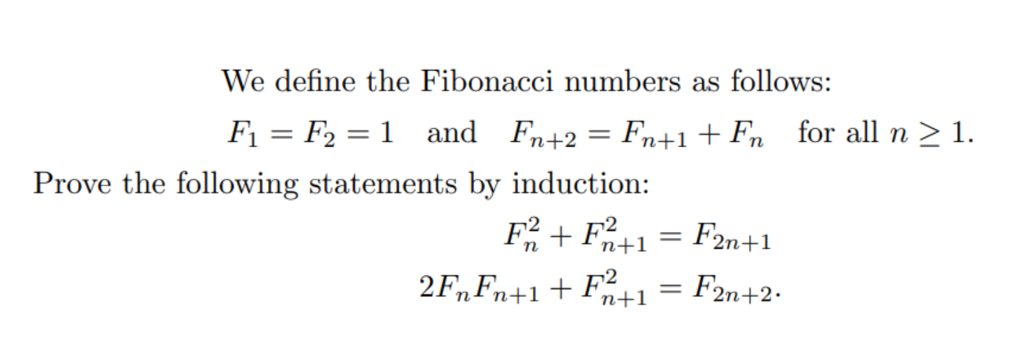 Solved We define the Fibonacci numbers as follows: = F1 = F2 | Chegg.com