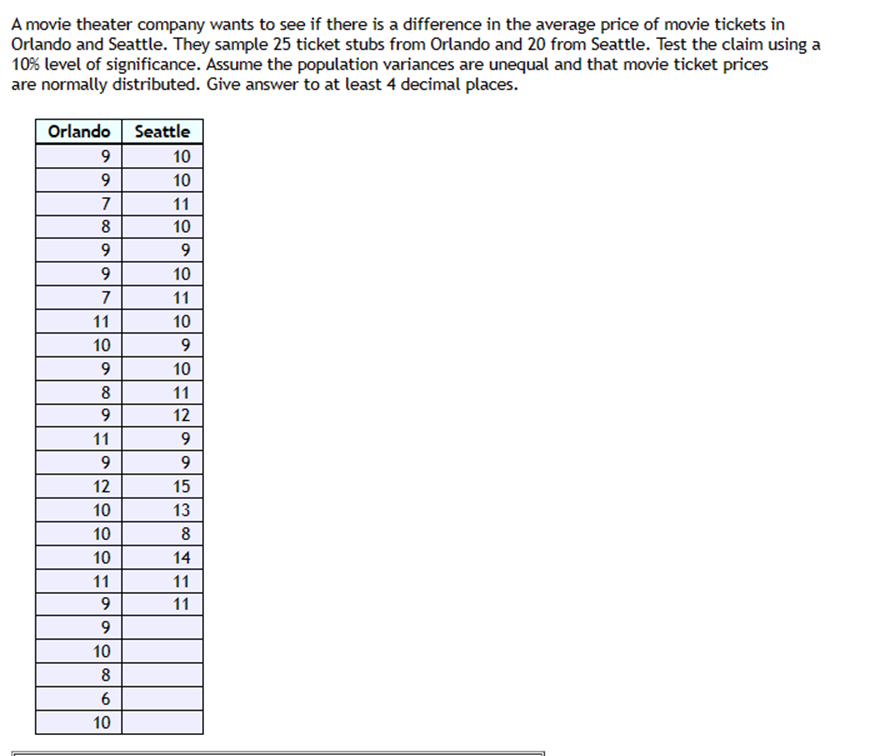 Solved A movie theater company wants to see if there is a | Chegg.com