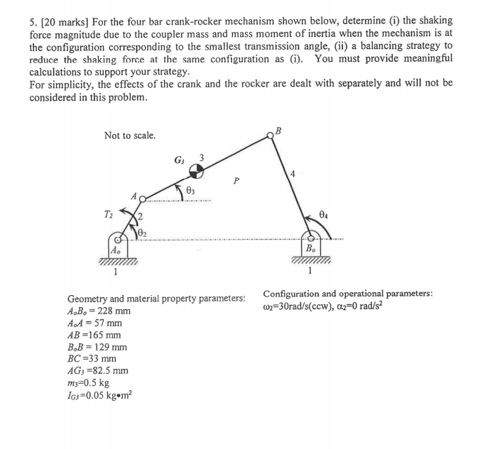 5. [20 marks) For the four bar crank-rocker mechanism | Chegg.com