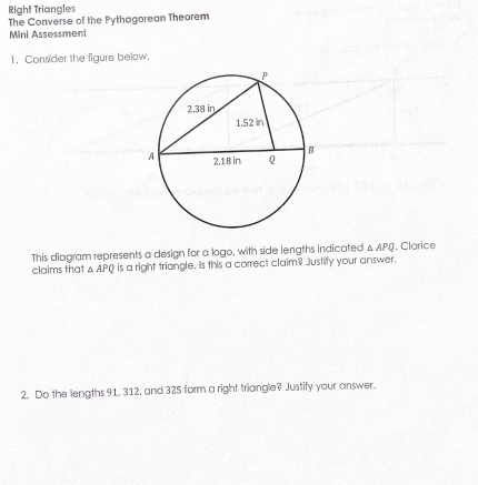 Solved Right Triangles The Converse of the Pythagorean | Chegg.com