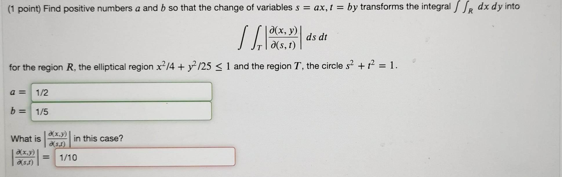 Solved (1 point) Find positive numbers a and b so that the | Chegg.com