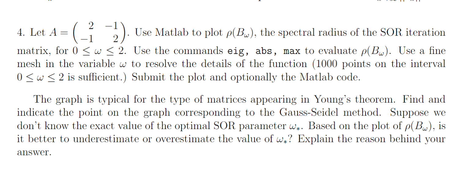 Solved Let A=([2,-1],[-1,2]). ﻿Use Matlab to plot ρ(Bω), | Chegg.com