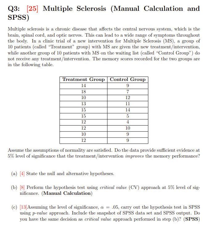 Solved Q3: [25] Multiple Sclerosis (Manual Calculation and ( | Chegg.com