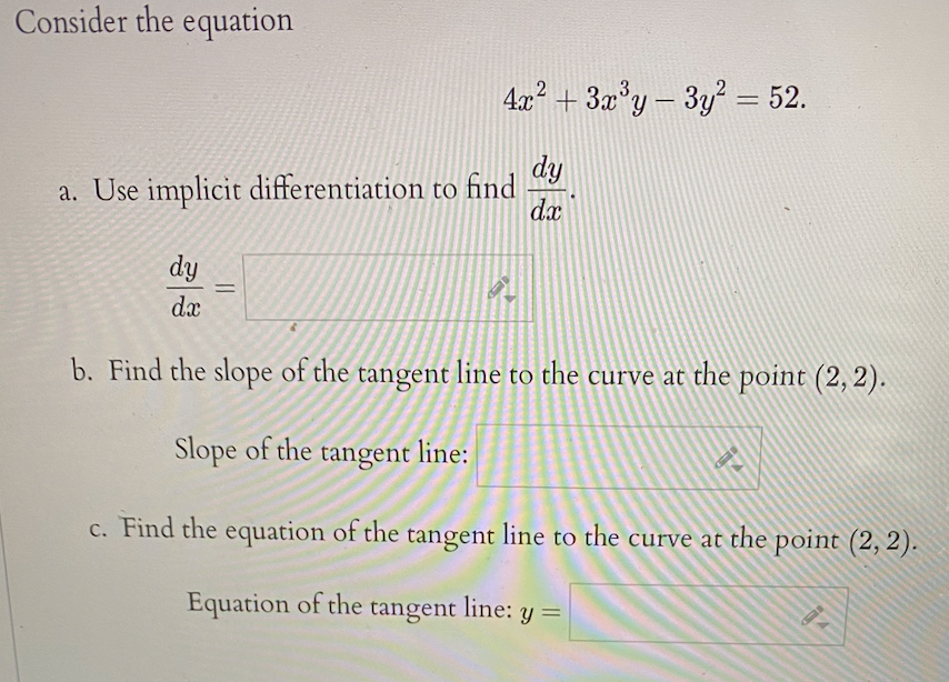Solved Consider the equation 4x2+3x3y−3y2=52 a. Use implicit | Chegg.com