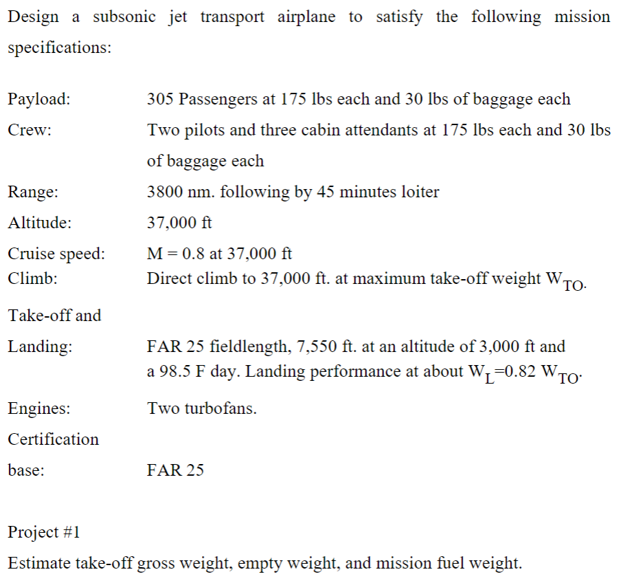 Solved Design a subsonic jet transport airplane to satisfy | Chegg.com