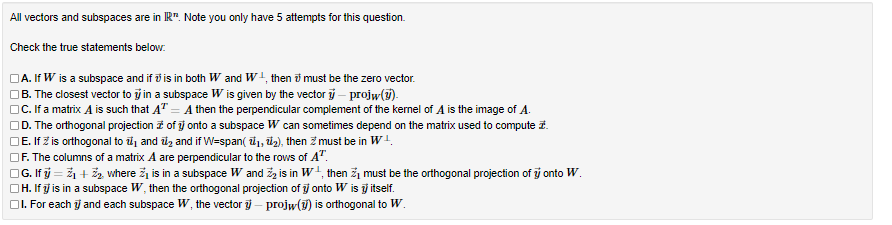 Solved All vectors and subspaces are in Rr. Note you only | Chegg.com