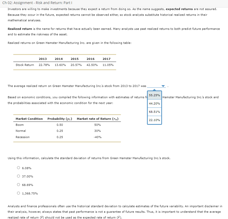 Solved Ch 02: Assignment - Risk and Return: Part I Investors | Chegg.com