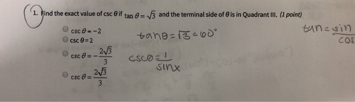 Solved Find the exact value of csc feta if tan | Chegg.com