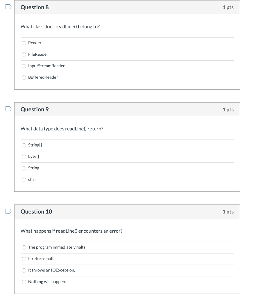 Solved Question 8 1 pts What class does readLine() belong | Chegg.com