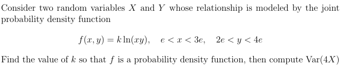 Solved Consider two random variables X and Y whose | Chegg.com