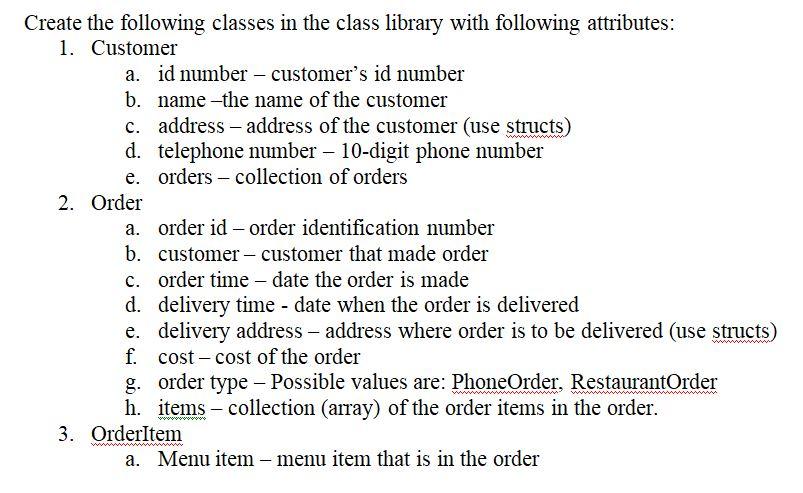 Solved Create the following classes in the class library | Chegg.com