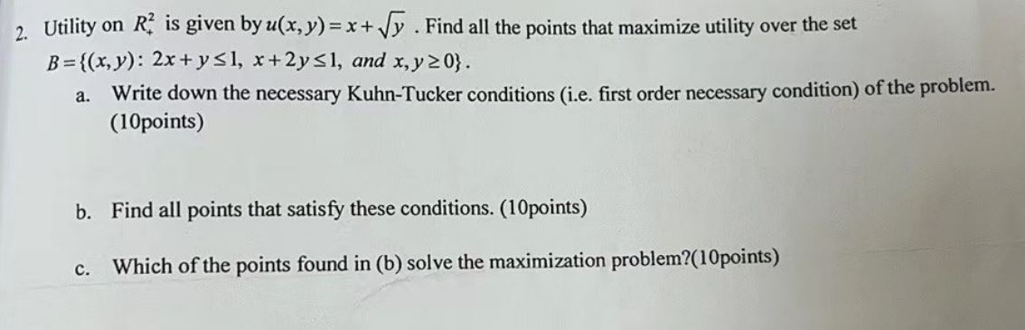 Solved 2. Utility on R+2 is given by u(x,y)=x+y. Find all | Chegg.com